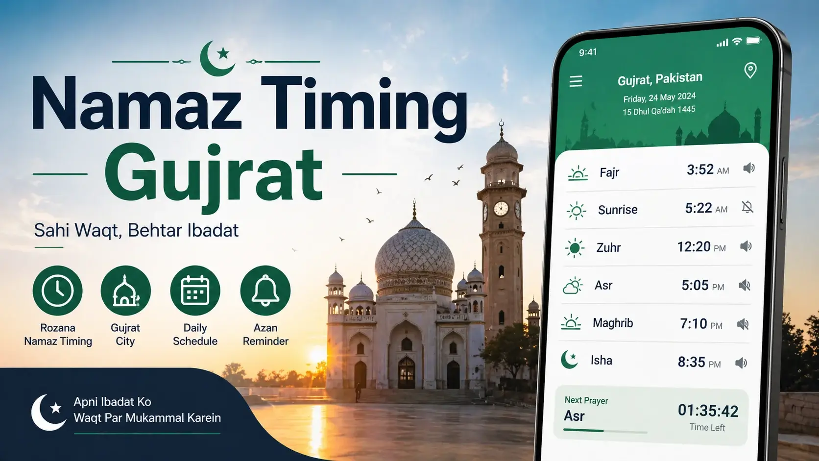 Namaz Timing Gujrat Pakistan, Today Prayer Timings